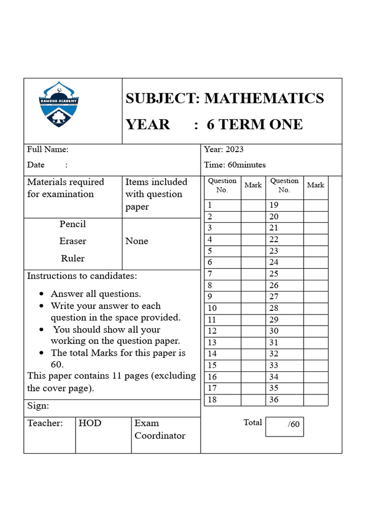 Year Six Mathematics End of Term One 2023 | PDF | Triangle | Mathematics