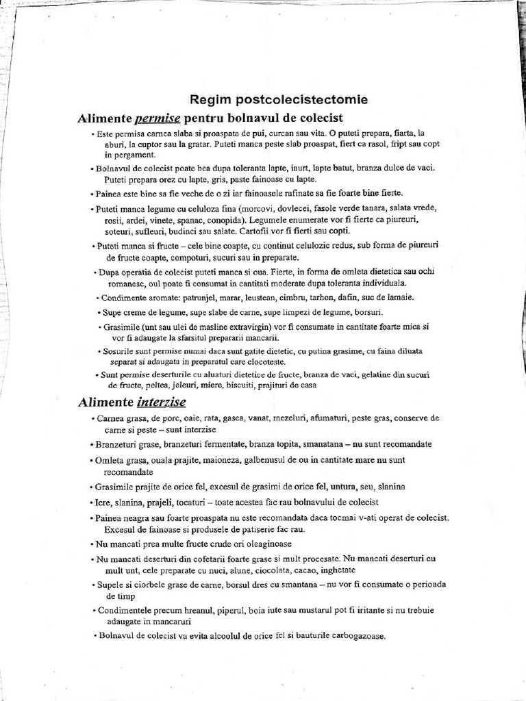 Regim Post Colecistectomie | PDF
