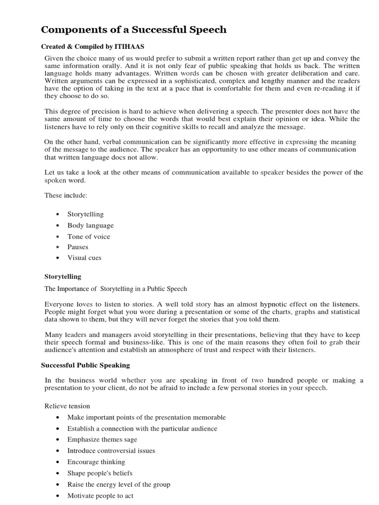 Component of A Successful Speech | PDF | Body Language | Communication
