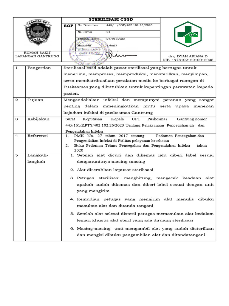 Sop Sterilisasi Cssd Diagram Alir Pdf