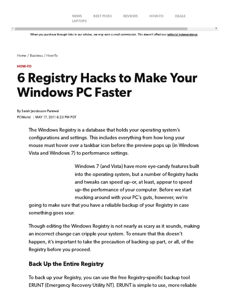 6 Registry Hacks To Make Your Windows Pc Faster Pcworld Pdf Windows Registry Microsoft