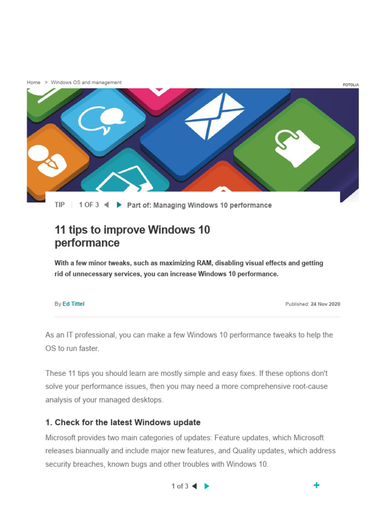 11 tips to improve Windows 10 performance _ TechTarget | PDF | Windows 10 | Microsoft Windows