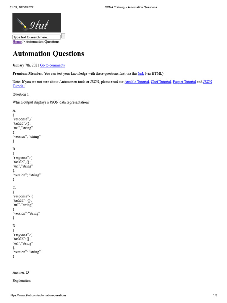CCNA Training Automation Questions | PDF | Json | Cisco Certifications