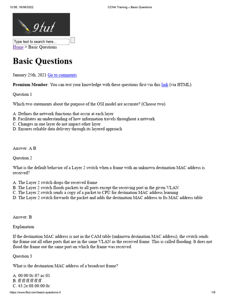Ccna Training Basic Questions Pdf Network Switch Computer Network