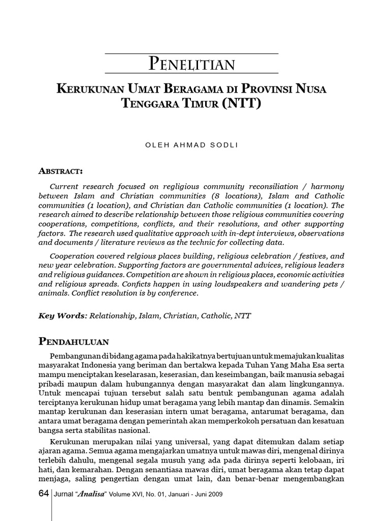 ID Kerukunan Umat Beragama Di Provinsi Nusa Tenggara Timur NTT | PDF