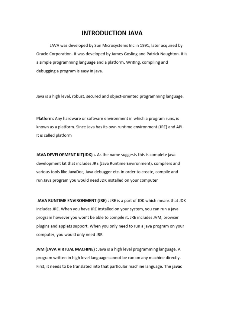 INTRODUCTION to JAVA | PDF | Method (Computer Programming) | Java (Programming Language)