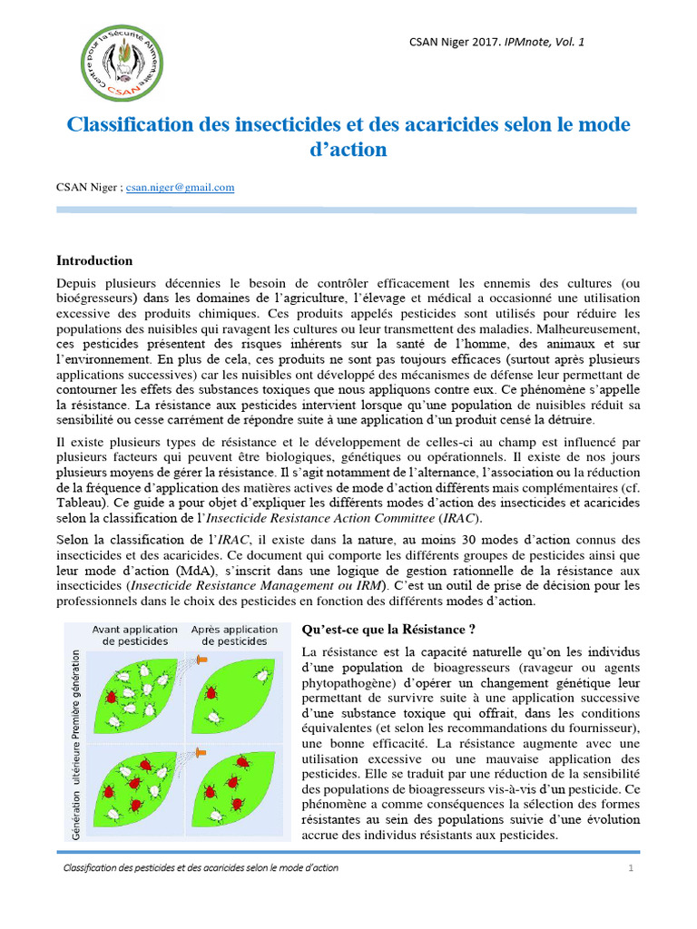 Modes d'action des insecticides et résistance | PDF | Insecticide ...