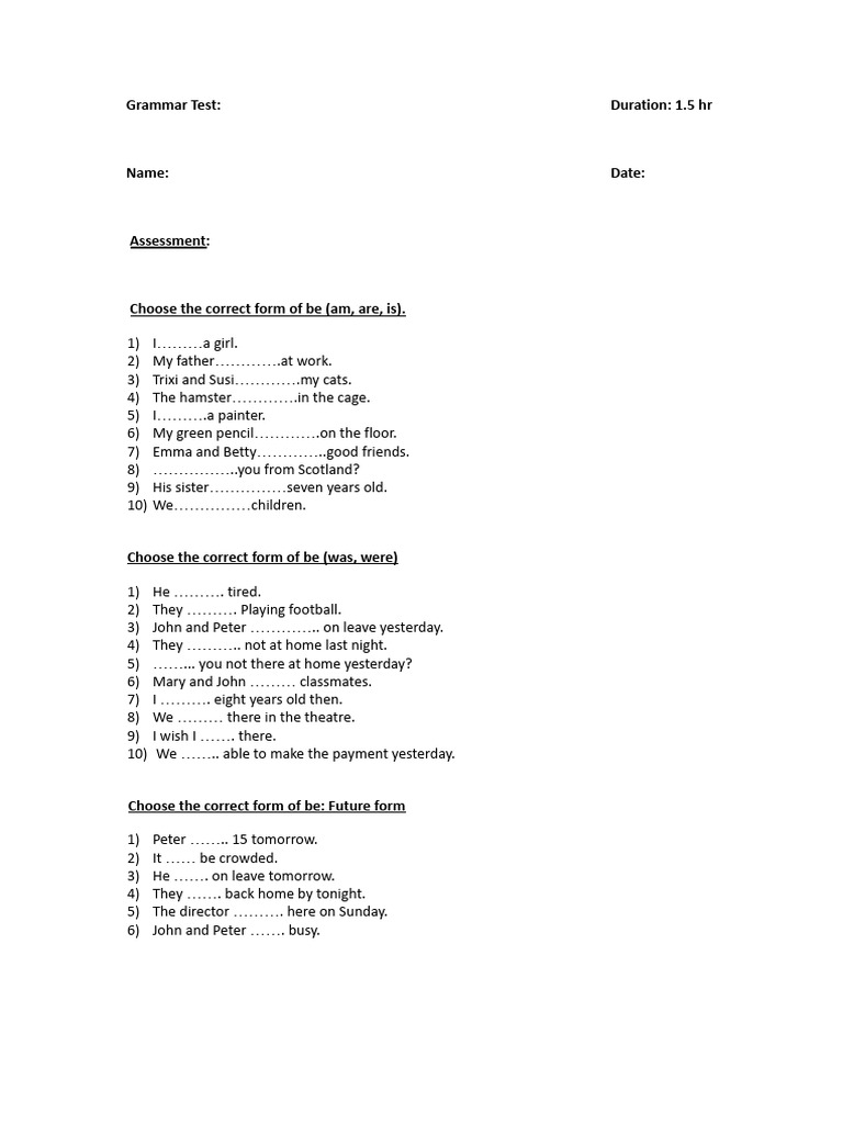 Comprehensive Grammar Test Worksheet | PDF | Linguistics