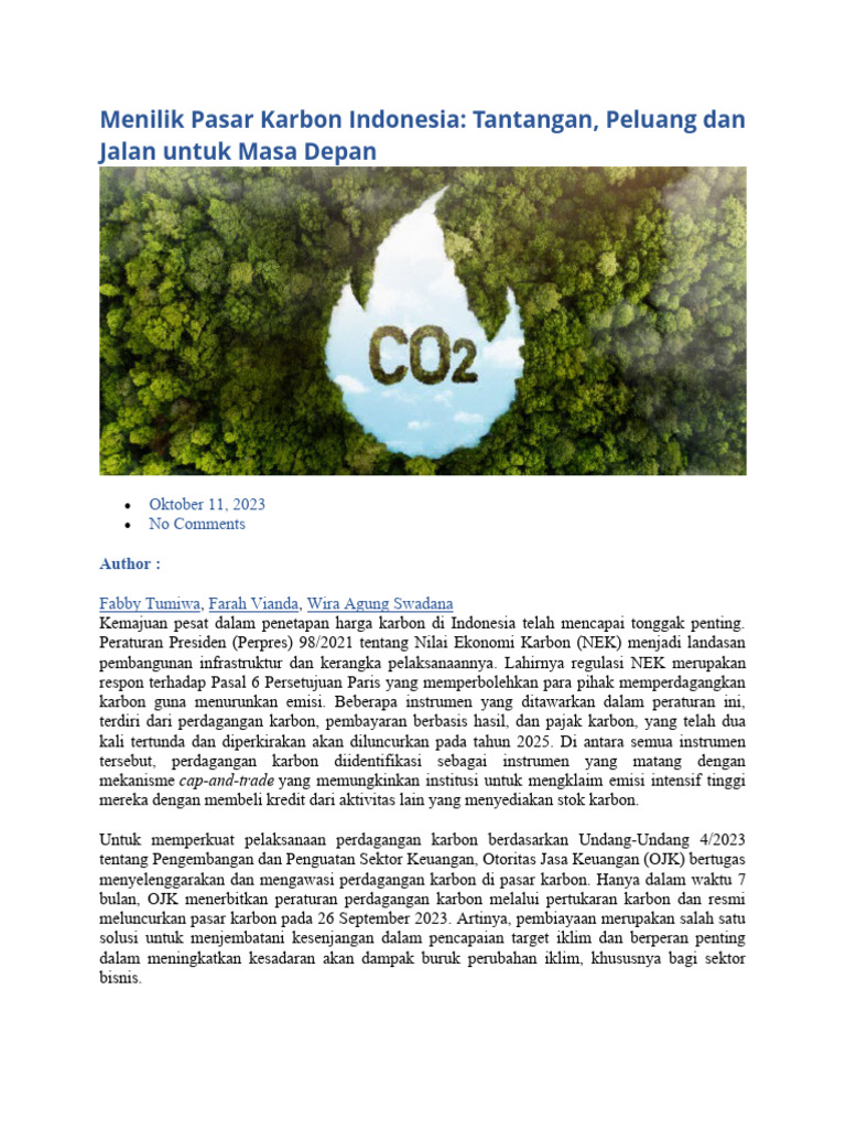 Menilik Pasar Karbon Indonesia | PDF