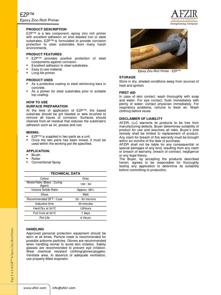 Epoxy Zinc Rich Primer EZP™ Afzir Strengthening Solutions | PDF | Epoxy | Corrosion