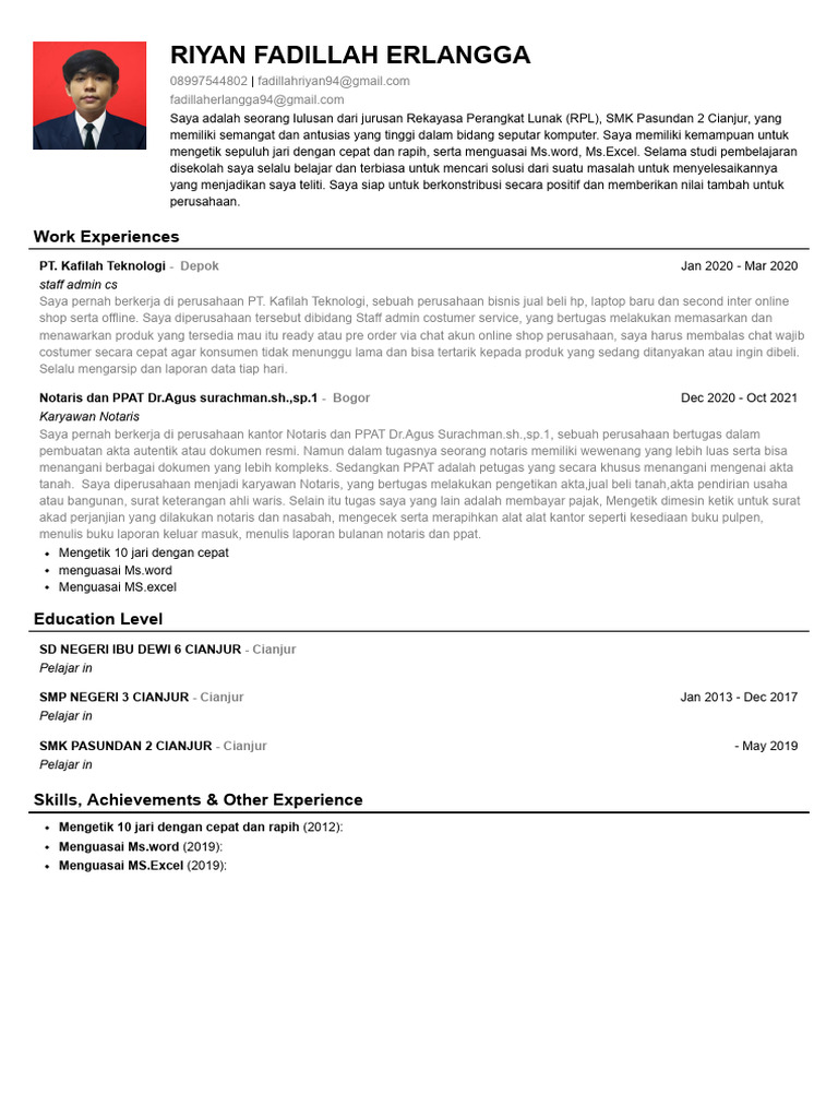 Riyan Fadillah Erlangga-Resume | PDF | Bisnis
