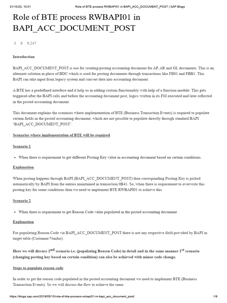 BTE RWBAPI01 in BAPI_ACC_DOCUMENT_POST | PDF | Parameter (Computer Programming) | Information ...