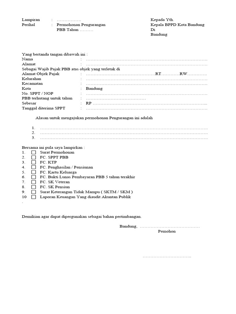 Surat Pernyataan Formulir Pengurangan PBB | PDF | Pengelolaan Keuangan ...
