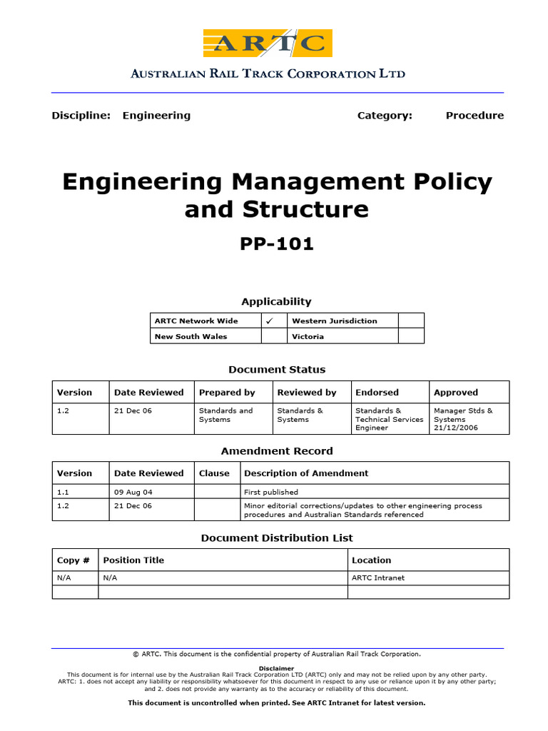 ARTC Engineering Management Policy | PDF | Performance Indicator ...