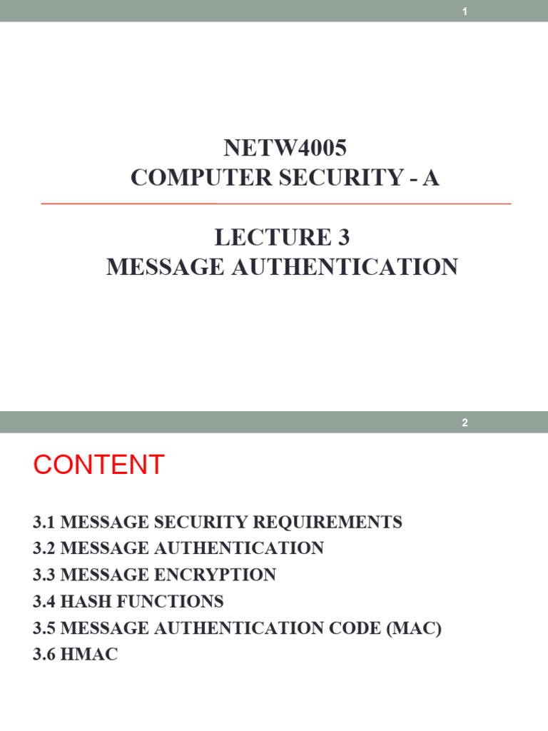 Message Authentication and MAC Overview | PDF | Cryptography | Public ...