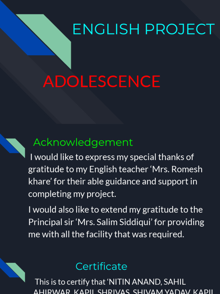 Adolescence English Project | Download Free PDF | Adolescence | Puberty