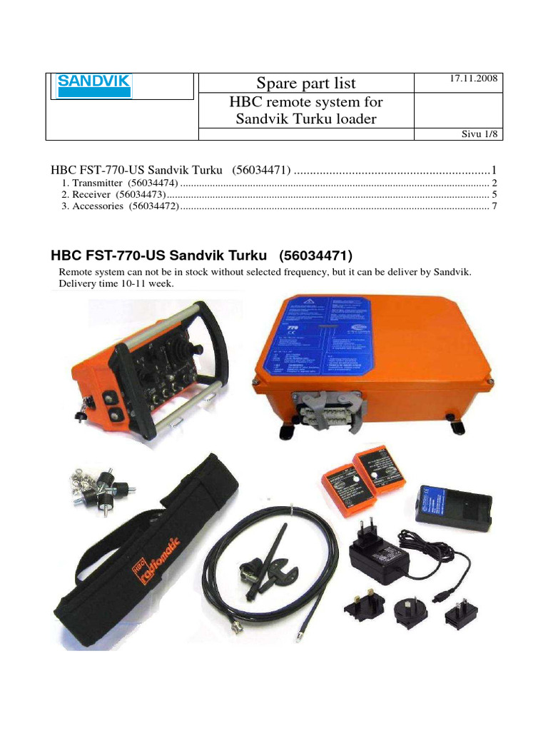 Spare Parts HBC 770 US Sandvik Turku | PDF | Equipment | Telecommunications