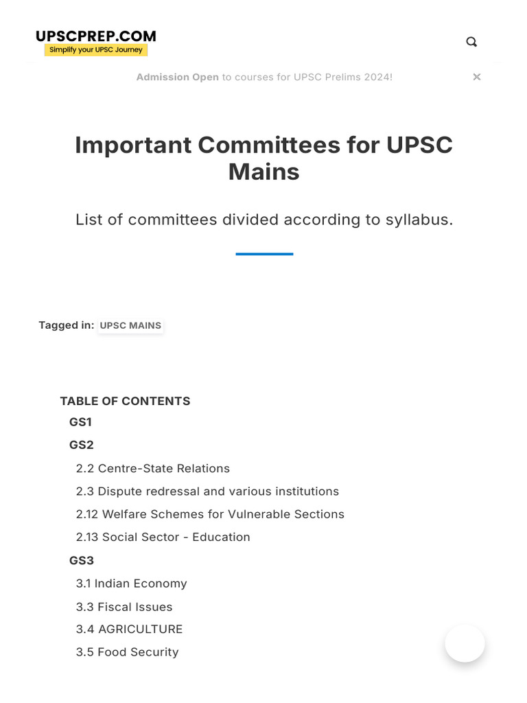 List of Important Committees For UPSC Mains | PDF | Reserve Bank Of ...