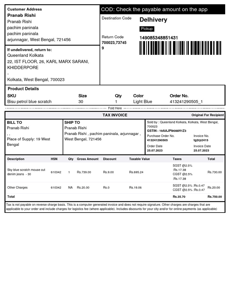 Delhivery: COD: Check The Payable Amount On The App | PDF | Invoice ...