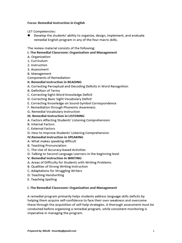 Remedial Instruction in English | PDF | Syllable | Phonics