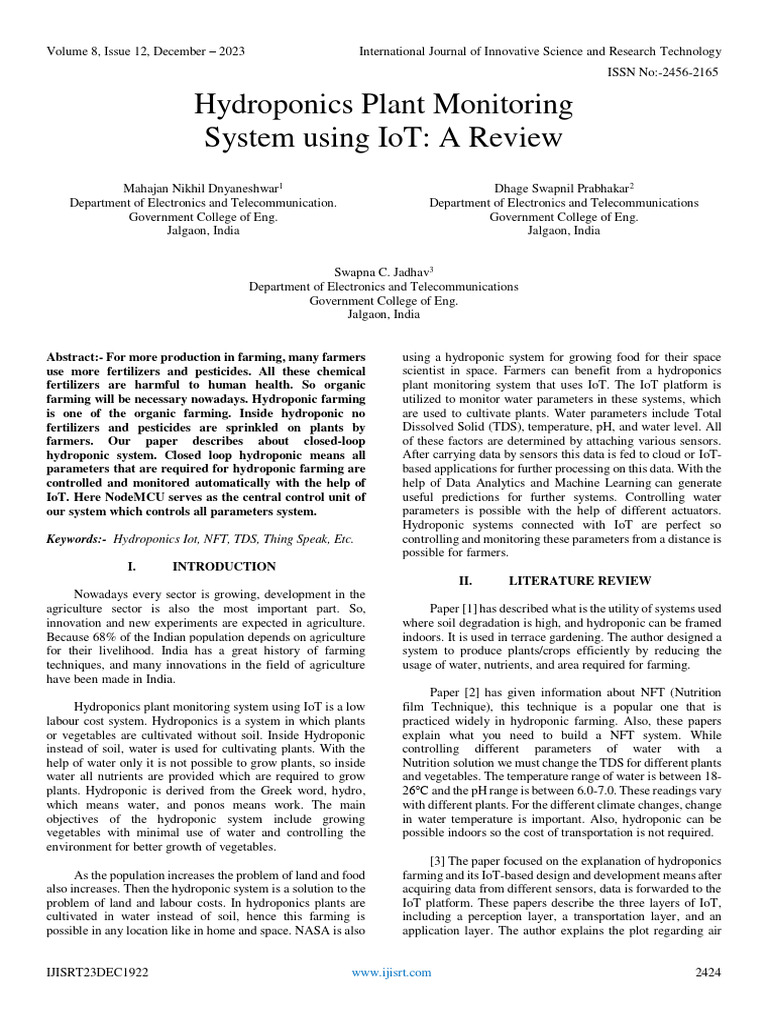 Hydroponics Plant Monitoring System Using IoT: A Review | Download Free ...