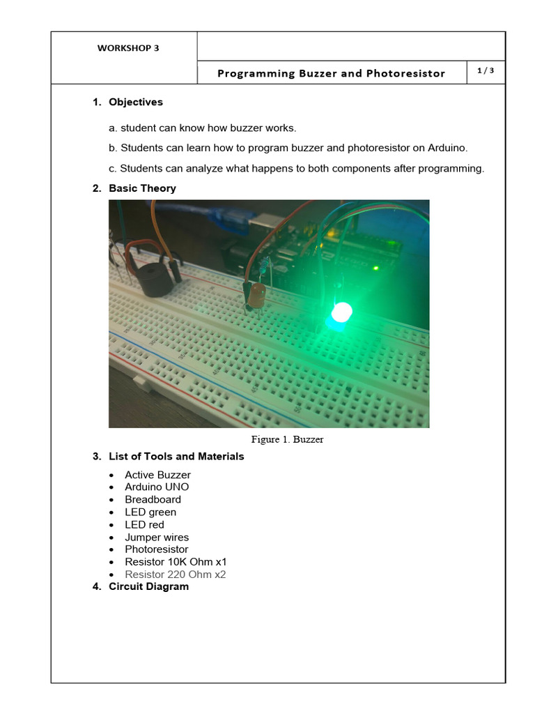 Workshop A3 Buzzer and Photoresistor 1 | PDF | Technology & Engineering
