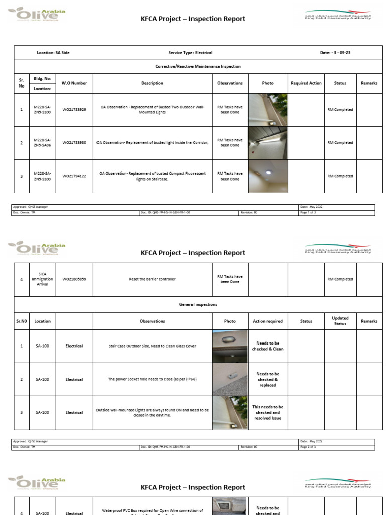 Electrical Inspection Report SA Side 3rd September 2023 | PDF ...