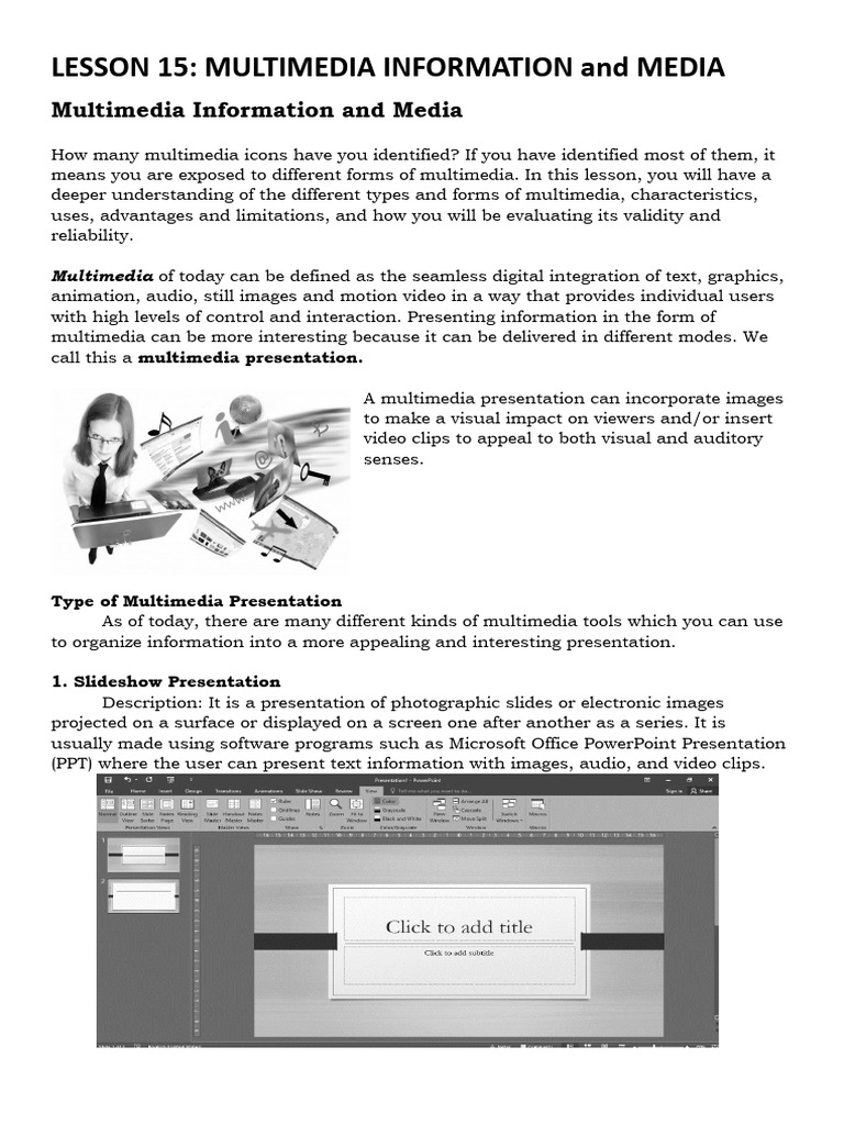 Lesson 15 Multimedia Information and Media | PDF | Multimedia ...