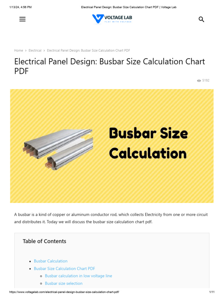 Electrical Panel Design - Busbar Size Calculation Chart PDF - Voltage ...