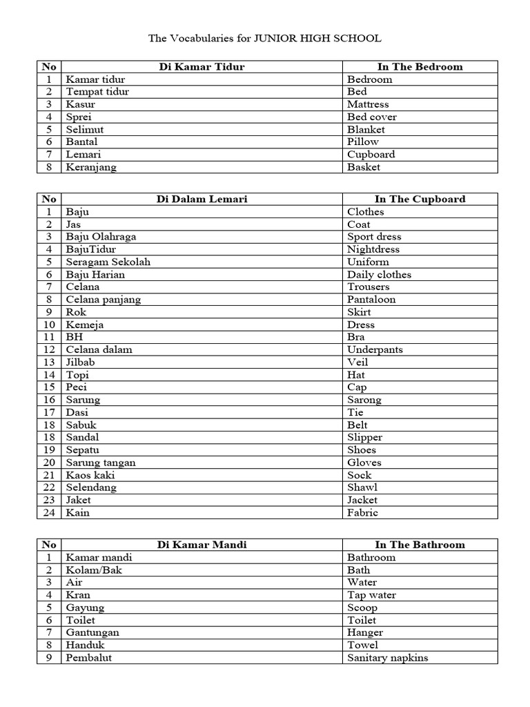 Junior High School Vocabulary Guide | PDF