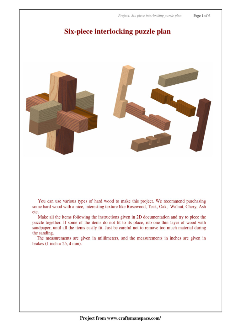 Six-piece interlocking puzzle plan | PDF