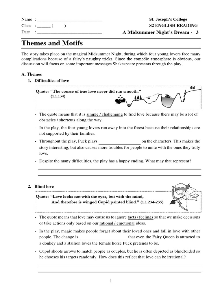 Midsummer WS3 - Themes and Motifs | PDF | A Midsummer Night's Dream