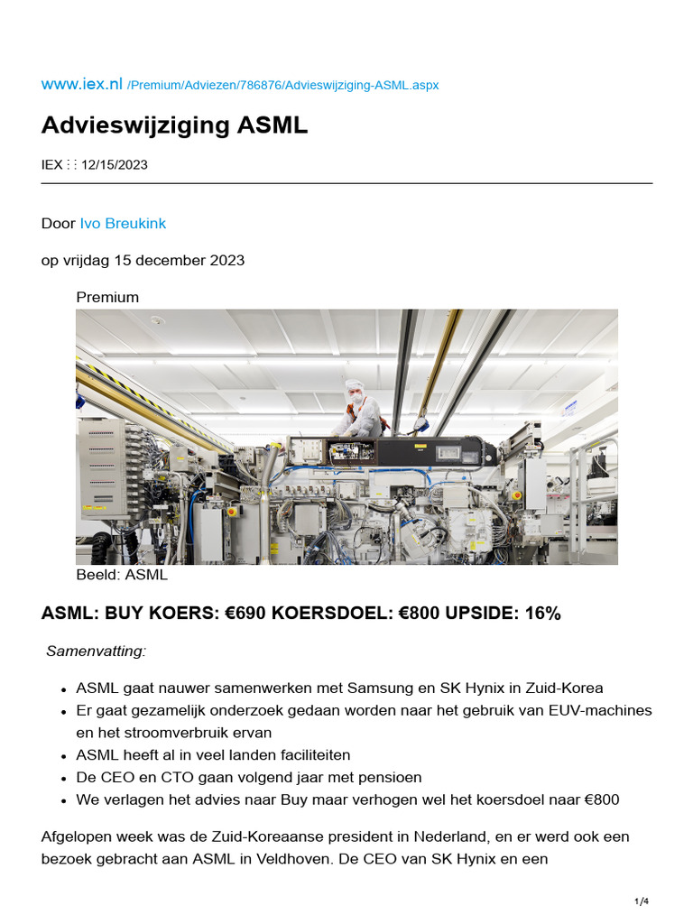 Iex - Nl-Advieswijziging ASML | PDF