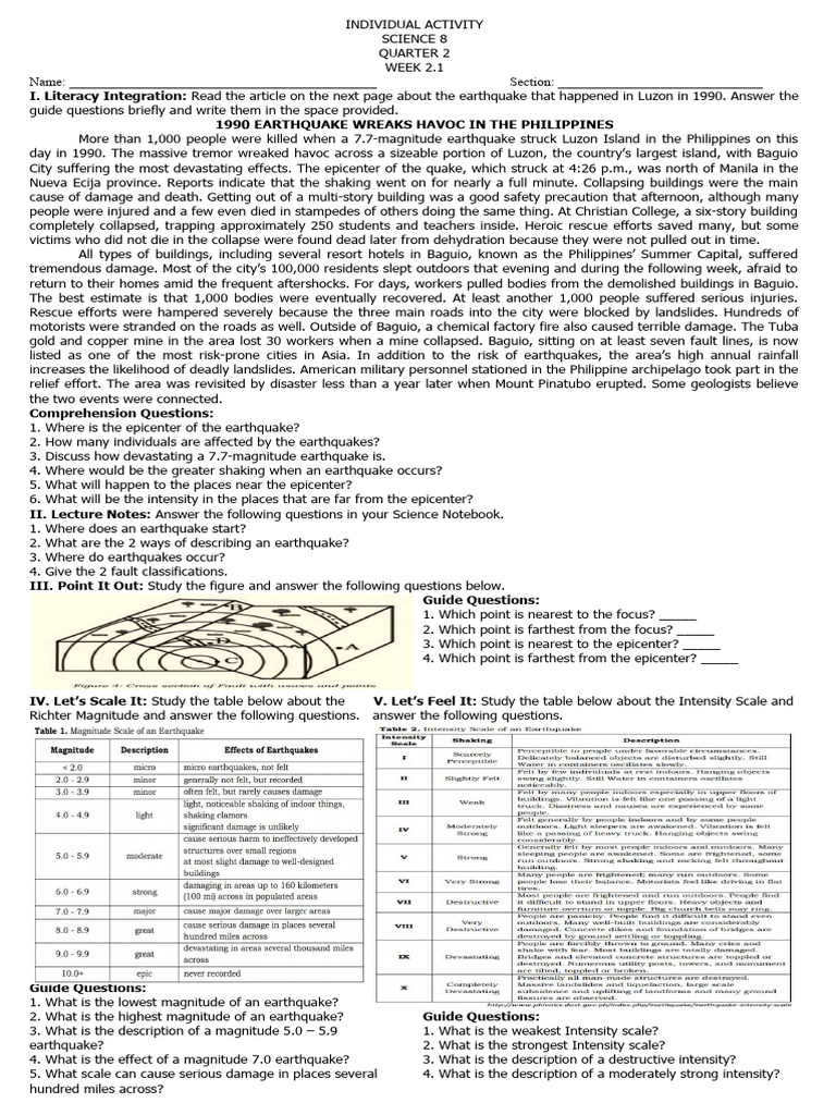 Week 2.1 Activities Long | PDF | Earthquakes | Geological Hazards