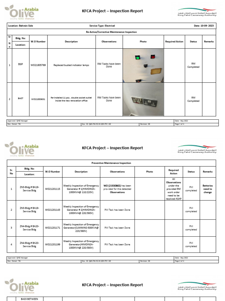 Elec. Inspection Report BA-Side Sep 10th-23 | Download Free PDF | Safety