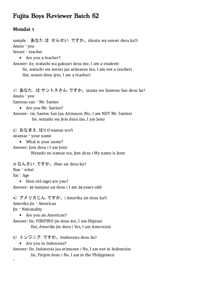 Fujita Boys Reviewer Batch 62 PDFFNL | PDF | Languages Of Taiwan ...