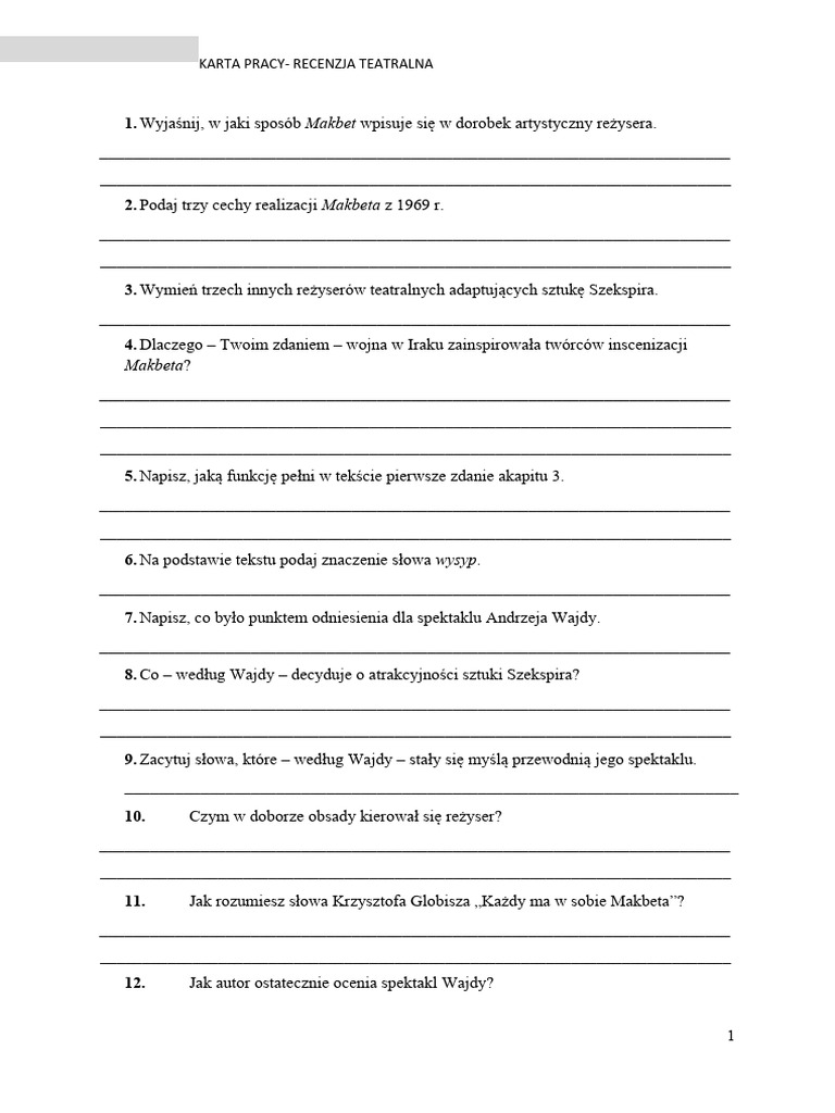 Karta Pracy Recenzja Teatralna | PDF
