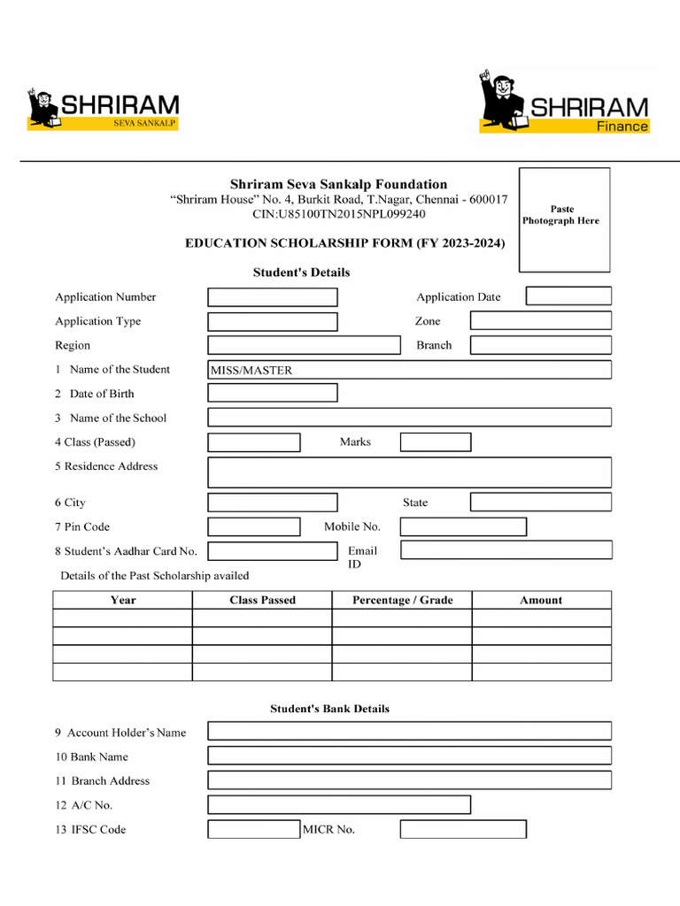 Sriram Schloraship Form | PDF