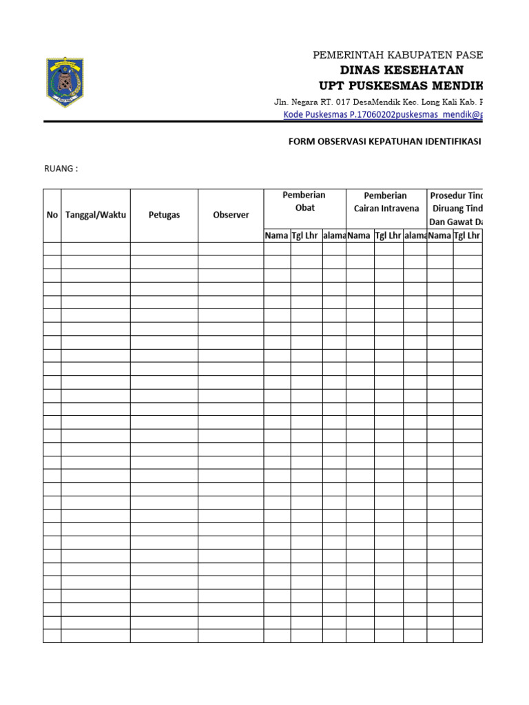 TELUSUR FORM OBSERVASI KEPATUHAN IDENTIFIKASI PASIEN | PDF