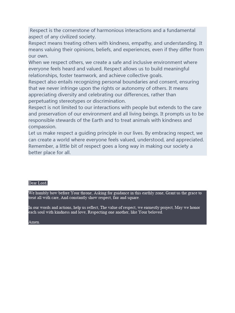 Respect Is The Cornerstone of Harmonious Interactions and A Fundamental ...