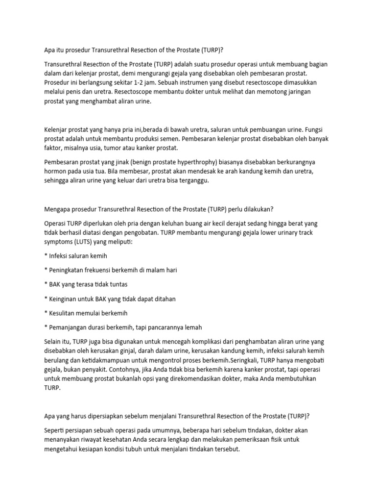 Prosedur TURP: Solusi Pembesaran Prostat | PDF