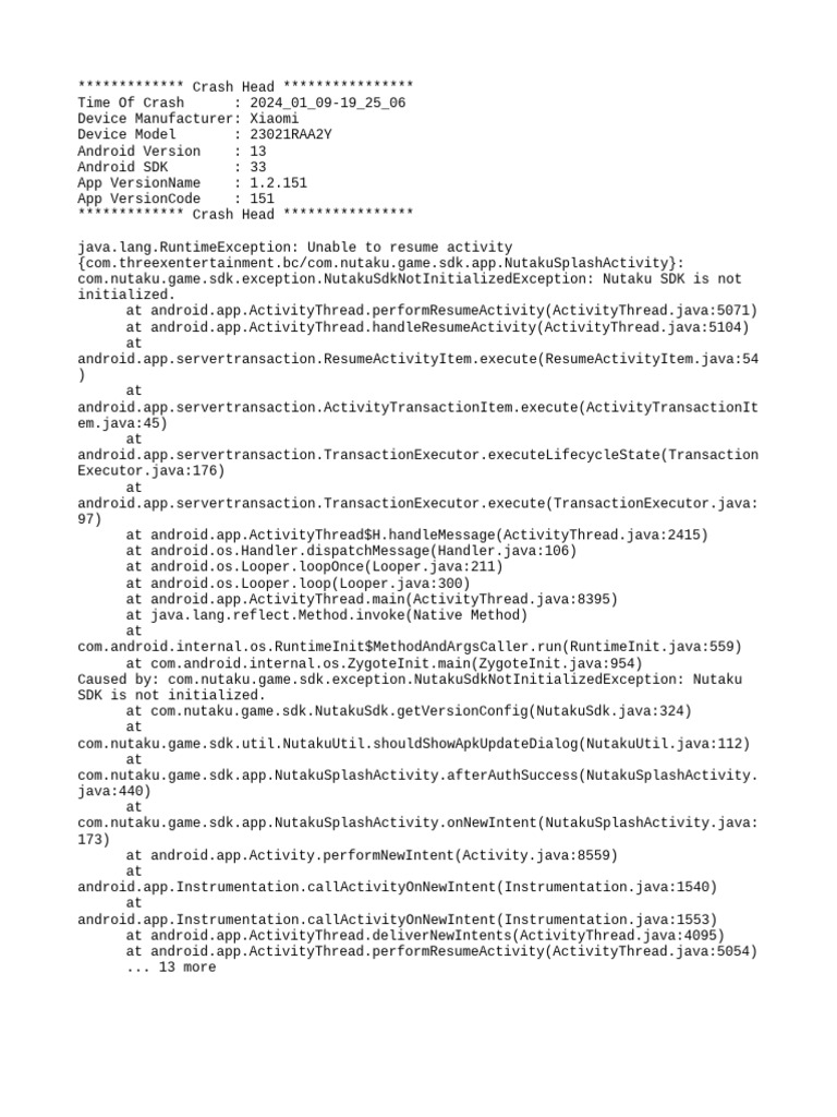 Nutaku SDK Initialization Crash | PDF | Java (Programming Language) | Android (Operating System)