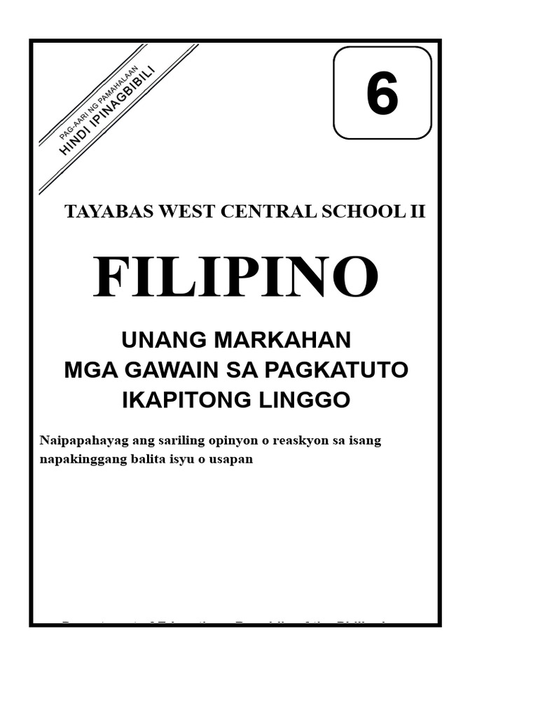 Filipino 6 Activity Sheets W8 | PDF
