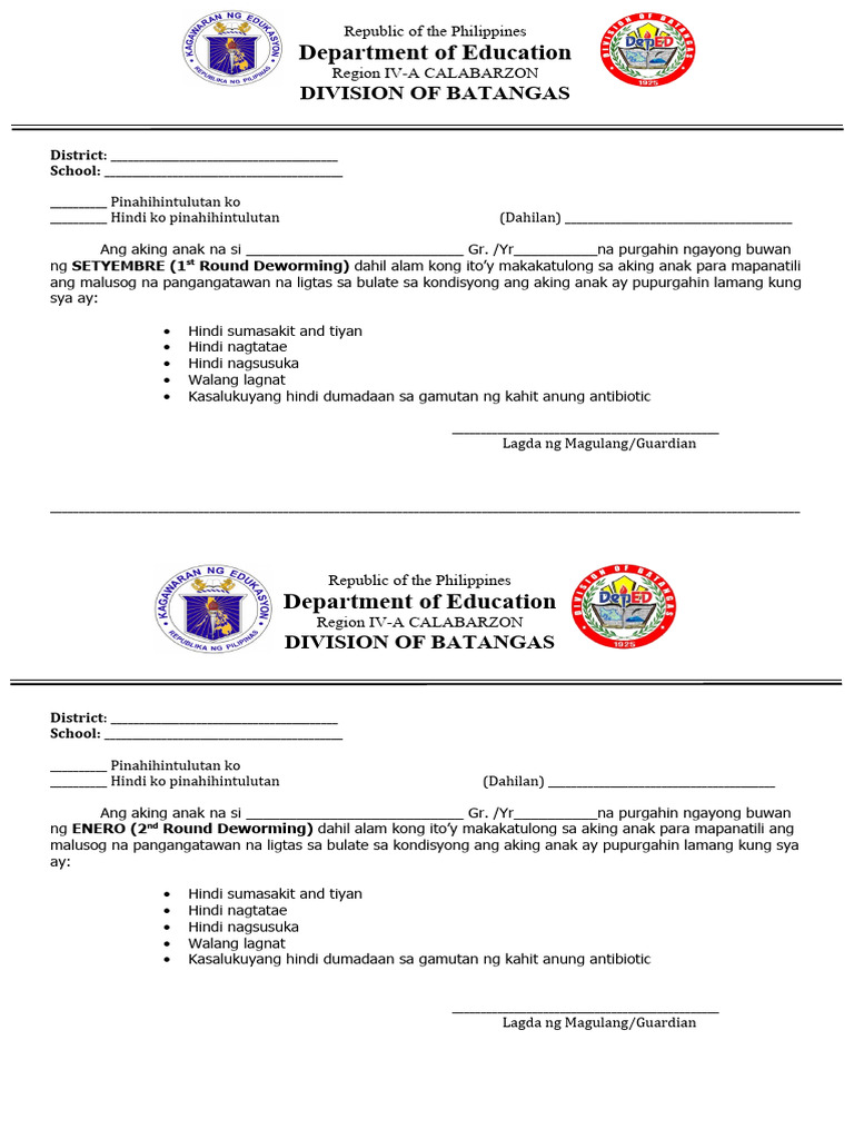 Deworming Parental Consent | PDF