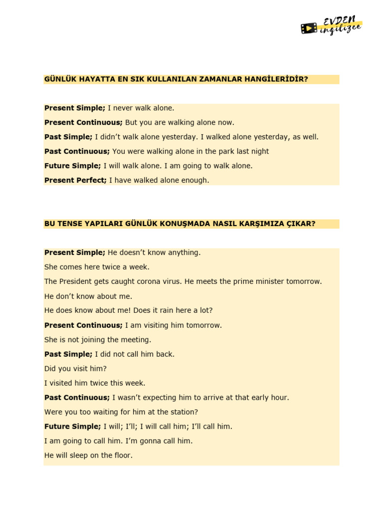 Günlük Hayatta en Sik Kullanilan Zamanlar Hangi̇leri̇di̇r | PDF