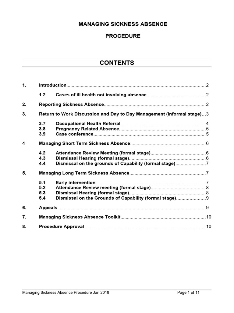 Managing Sickness Absence - Procedure - updated 2022(1) | PDF ...