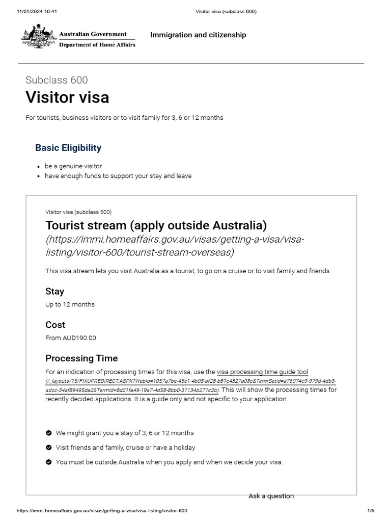 Visitor Visa (Subclass 600) AUST | PDF | Travel Visa | International Relations