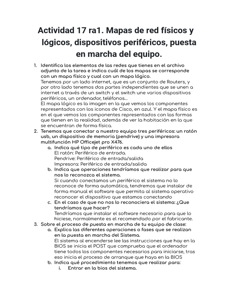 Actividad 17 Ra1. Mapas de Red Físicos y Lógicos, Dispositivos Periféricos, Puesta en Marcha Del ...