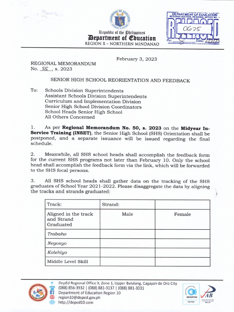 RM 58 Senior High School Orientation and Feedback | PDF