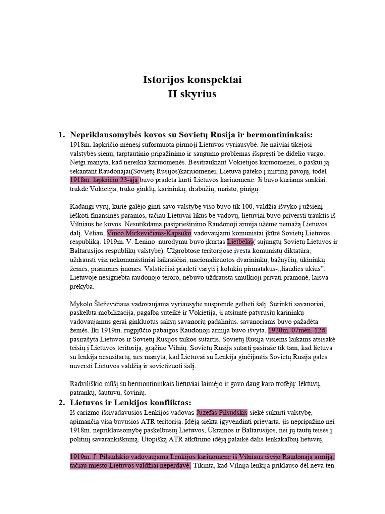 Istorijos Konspektai II Skyrius | PDF